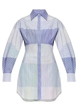 Moschino Patchwork Striped Mini Shirt Dress - Blue