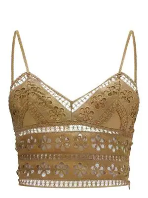 Charo Ruiz Ibiza Melie Guipure-lace Cropped Top - Neutrals
