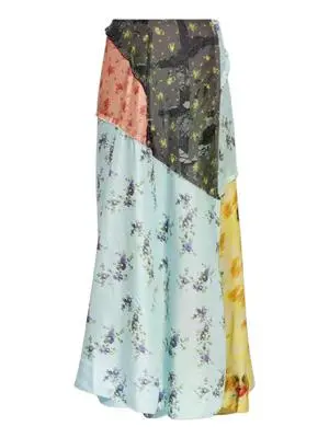 GANNI Patchwork Floral Print Maxi Skirt - Blue