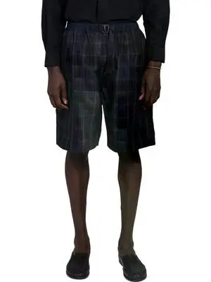 Comme Des Garçons Check-pattern Belted Shorts - Blue