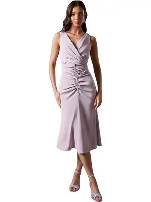 Coast Ruched V-neck Midi Dress - Lilac