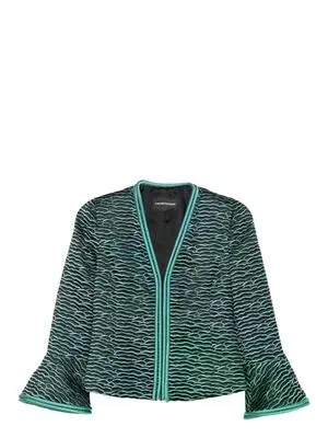 Emporio Armani Textured Ruffled-sleeve Jacket - Black