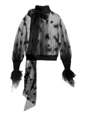 Blumarine Insect-embroidered Tulle Blouse - Black