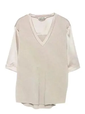 Max & Moi Silk-paneled Knit T-shirt - Neutrals