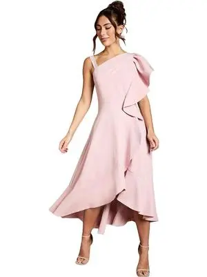 Coast One-shoulder Crepe Ruffle Midi Dress - Blush