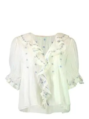 DÔEN Hettie Ruffled Floral-embroidered Blouse - Neutrals