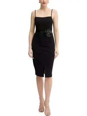 Guess Floral-appliqué Belted Midi Dress - Black