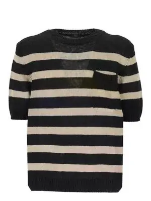 HOSIO Striped Knit T-shirt With Pocket - Black