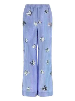 LE TWINS Sequin-embroidered Striped Trousers - Blue