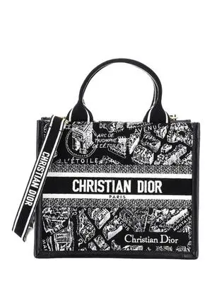Dior Book Tote With Strap Embroidered Canvas - Black
