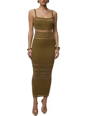 JLUXLABEL Striped Rib Knit Midi Dress - Moss
