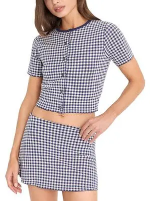 Good American The Keepsake Cardigan - Navy Gingham
