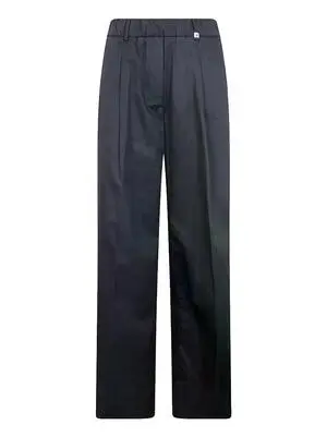 MYTHS Elasticated-waistband Pressed-crease Trousers - Blue