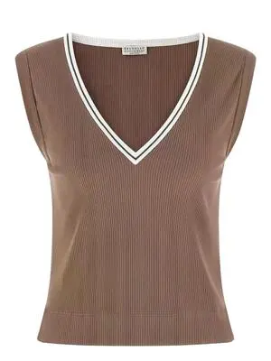 Brunello Cucinelli Ribbed Tank Top With Monile Detail - Brown