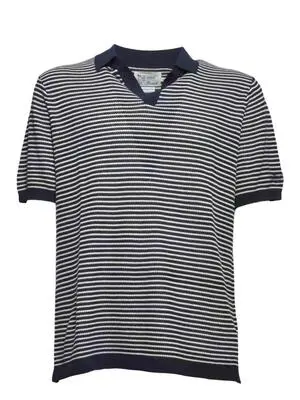 MC2 SAINT BARTH Striped Open-collar T-shirt - Blue