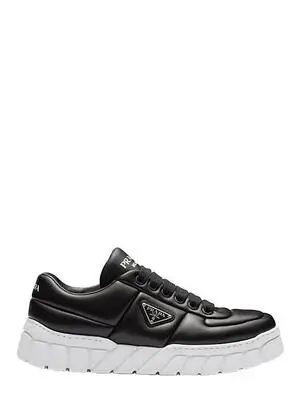 Prada Logo-plaque Padded Leather Low-top Trainers - Black