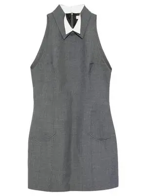 AO YES Contrast-collar Sleeveless Dress - Grey