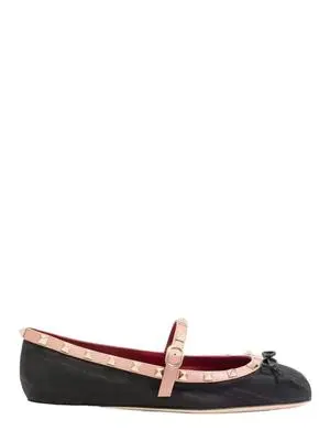 Valentino Garavani Rockstud Mary Jane Ballerina In Moiré Fabric - Black