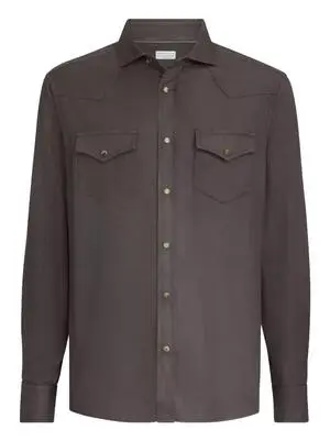 BRUNELLO CUCINELLI Garment-dyed Easy-fit Western Shirt In Cotton Chevron