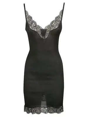 Saint Laurent Scalloped Lace V-neck Mini Dress - Black