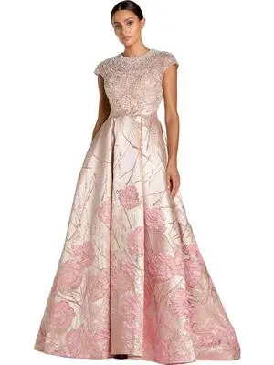 Mac Duggal Embellished Floral Brocade Ball Gown - Blush Multi