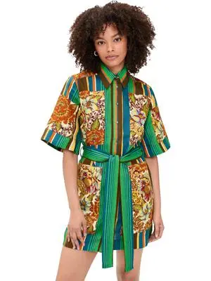 ALEMAIS Charlie Mini Dress With Floral Print And Striped Trim - Multi