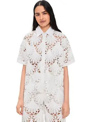 MEIMEIJ Lace Button-down Top - Latte