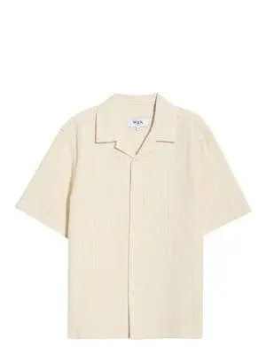 WAX LONDON Didcot Stripe Cotton Seersucker Camp Shirt - Ecru/blue