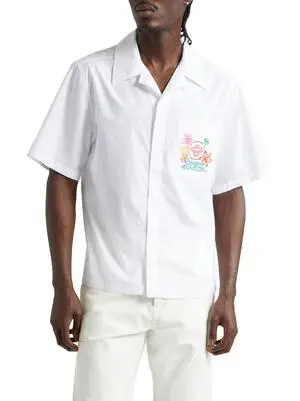 Casablanca Graphic Icons Embroidered Cotton Camp Shirt - Plain Shirting