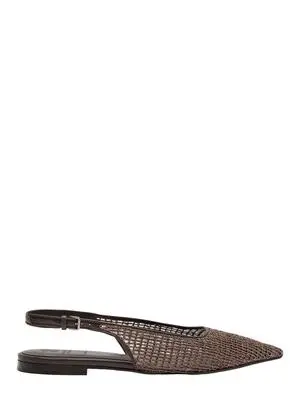 Brunello Cucinelli Leather Slingback Flats With Bead Embellishments - Brown