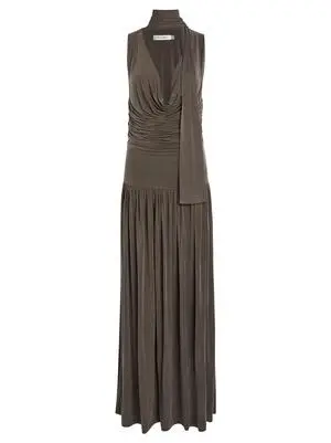 AYA MUSE Alyve Scarf-effect Brushed Jersey Maxi Dress - Chocolate