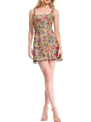 Dress The Population Devi Floral Sequin Minidress - Black Multi