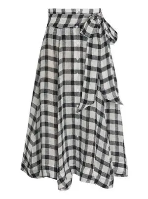 Lisa Marie Fernandez Checked Belted Linen-blend Midi Skirt - Beige
