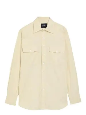 DRAKE'S Patch Pockets Corduroy Overshirt - Beige
