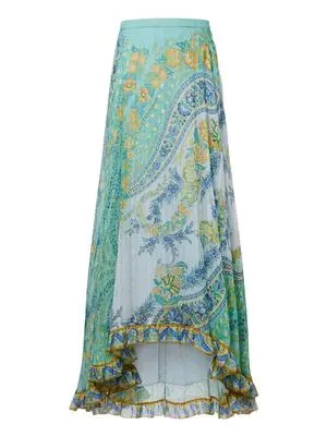 Etro Floral Asymmetric Silk Maxi Skirt - Green