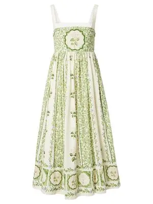 Agua Bendita Barbara Floral Cotton Midi Dress - Green