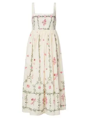 Agua Bendita Barbara Floral Cotton Midi Dress - White