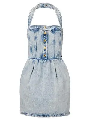 PATOU Halterneck Denim Minidress - Blue
