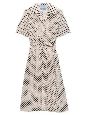 Prada Polka-dot Print Marocain Shirt Dress - Neutral