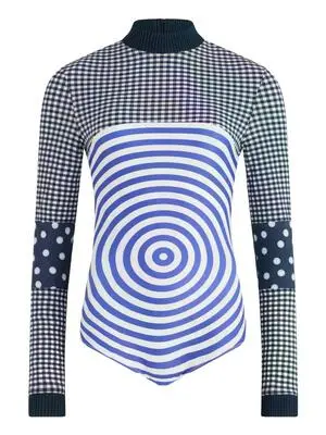 JEAN PAUL GAULTIER Gingham Target Long-sleeve Top - Blue