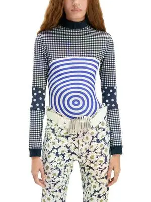 JEAN PAUL GAULTIER Gingham Target Long-Sleeve Top Blue