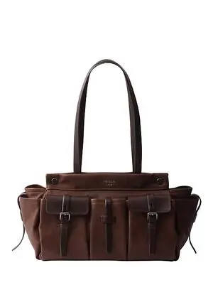 Prada Large Leather Tote Bag - Brown