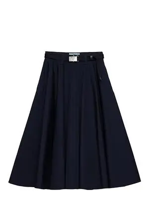 Prada Belted Poplin Midi Skirt - Blue