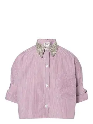 TWP Embellished Collar Cotton Shirt - White Wine