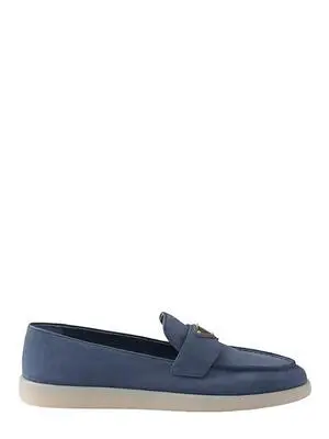 Prada Triangle-Logo Leather Loafers Blue