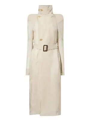 Rick Owens Silk Trench Coat With Funnel Neck - Sand