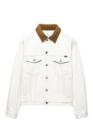 Prada Leather-collar Denim Trucker Jacket - White