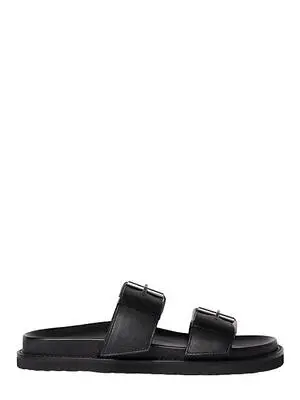 Whistles Double-buckle Leather Slides - Black
