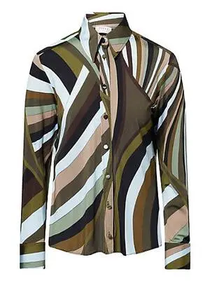 Emilio Pucci Printed Satin Shirt - Khaki Blue