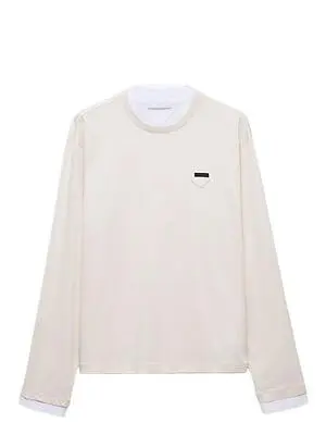 Prada Layered-effect Long-sleeved Cotton T-shirt - Neutral